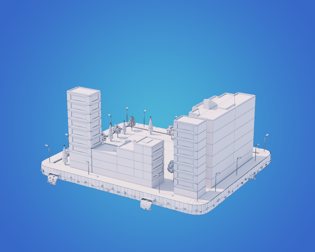 low poly city block 3D Model in Cityscapes 3DExport