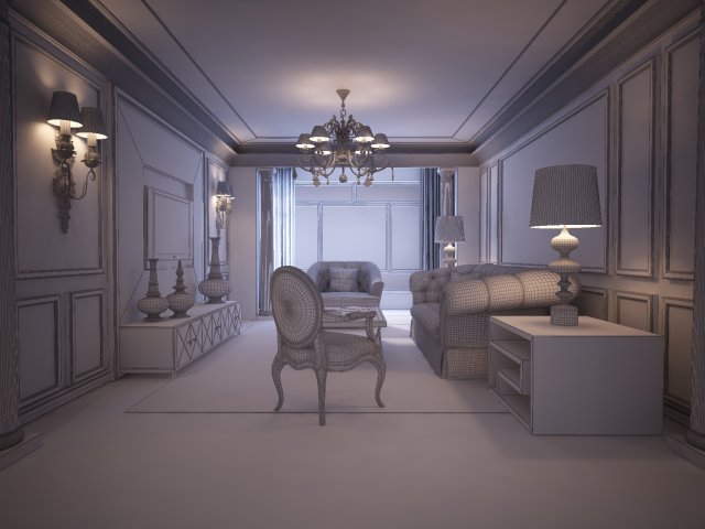 white concise continental living room restaurant 1767 3D Model in ...