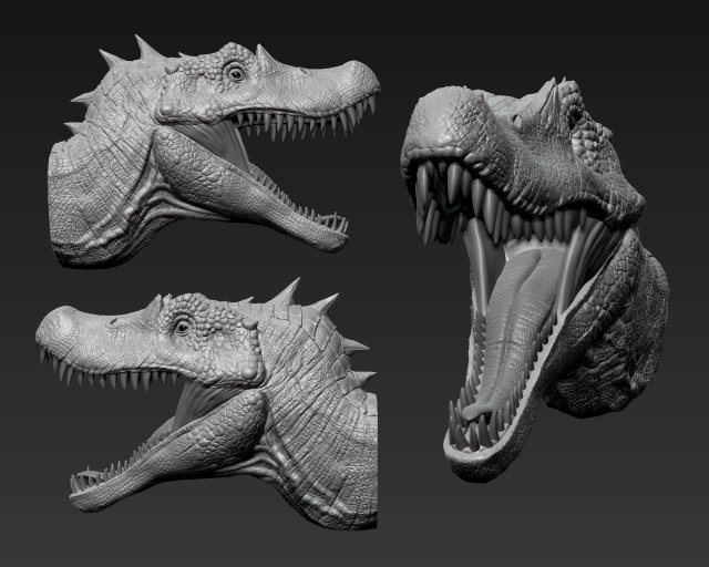 Spinosaurus Head 3D Print Model in Monsters & Creatures 3DExport