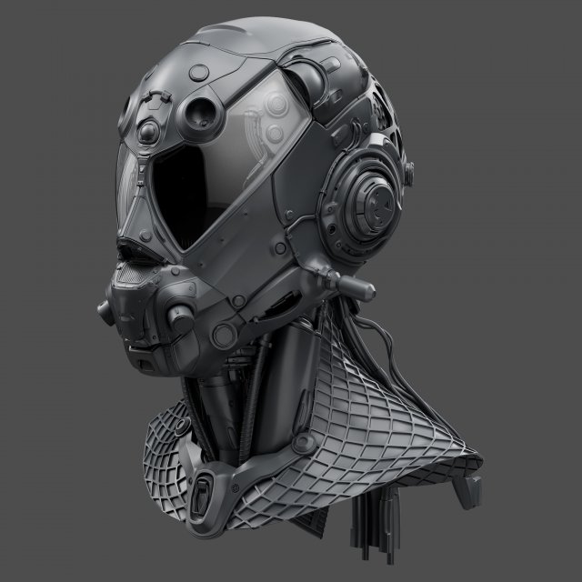 Realistic Cyberpunk Helmet 3D Model in Robot 3DExport