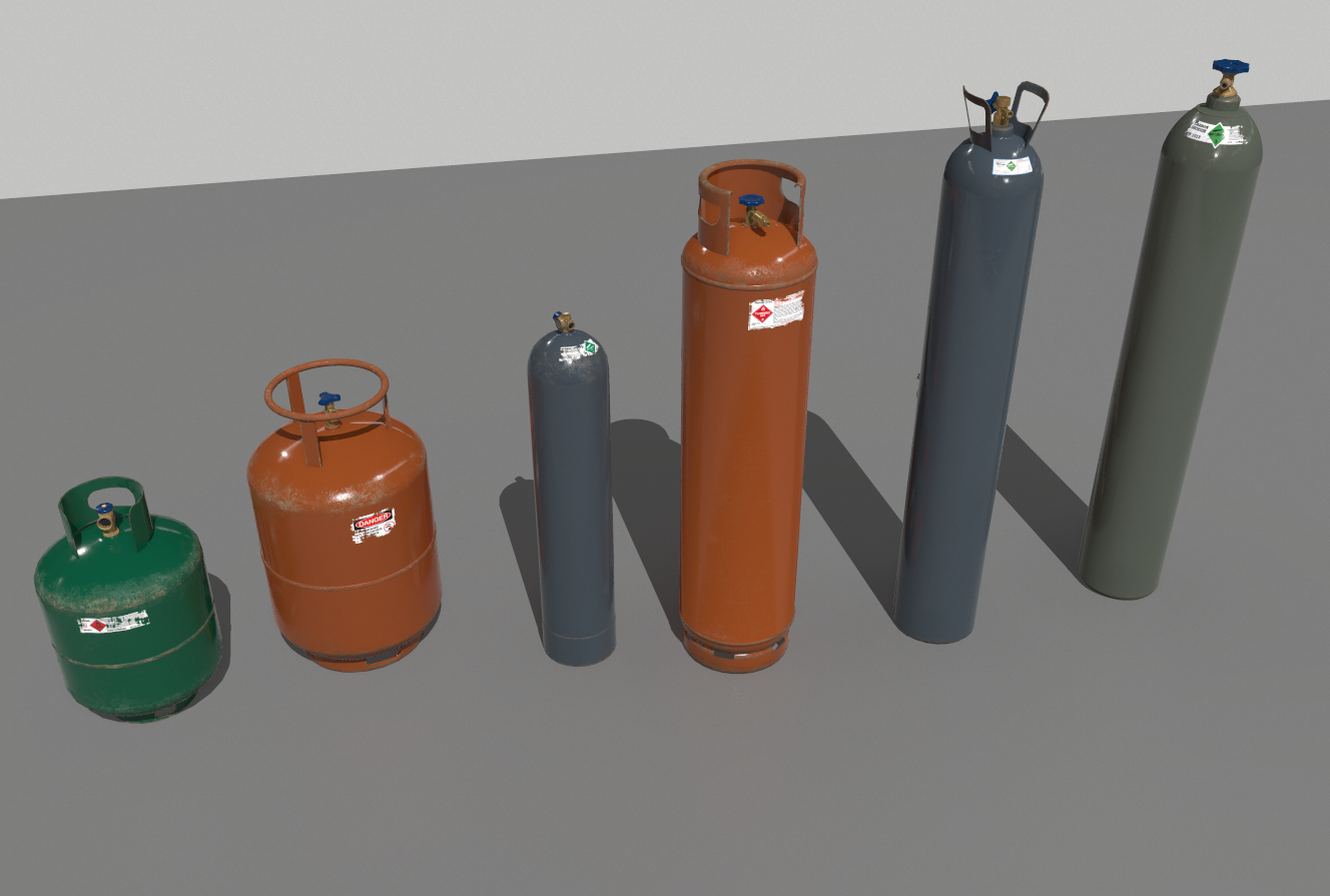 Industrial Gas Cylinders Pack 2 3D Model in Tools 3DExport