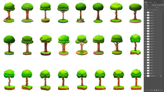 2D Fantasy Game Cartoon Tree Collection CG Textures in Nature 3DExport