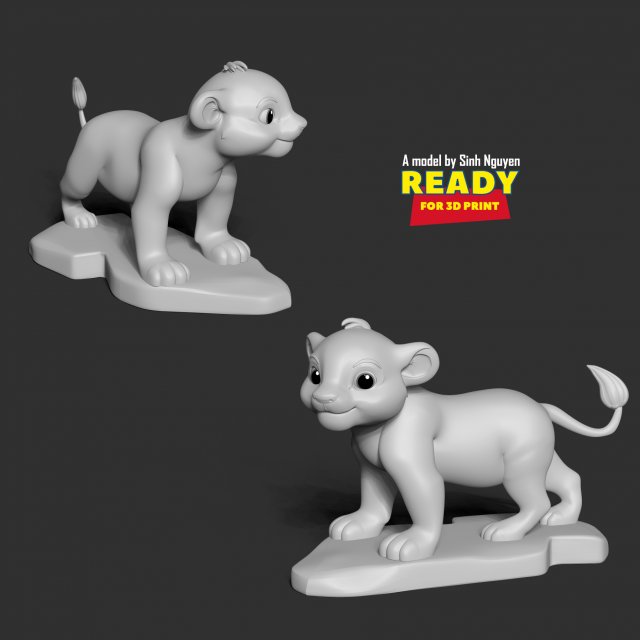 Young Simba 3D Print Model in Animals 3DExport