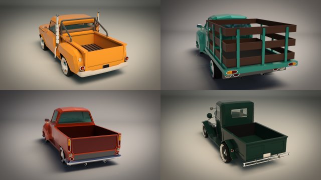 low poly pickup pack 01 3D Model in Old Cars 3DExport