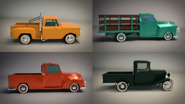 low poly pickup pack 01 3D Model in Old Cars 3DExport
