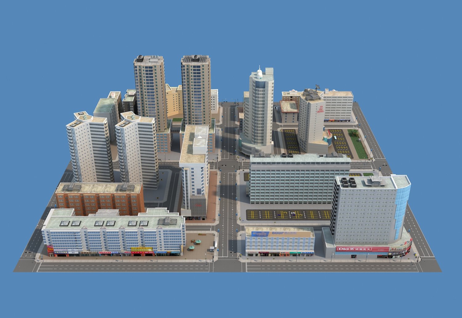 City block 3D Model in Buildings 3DExport