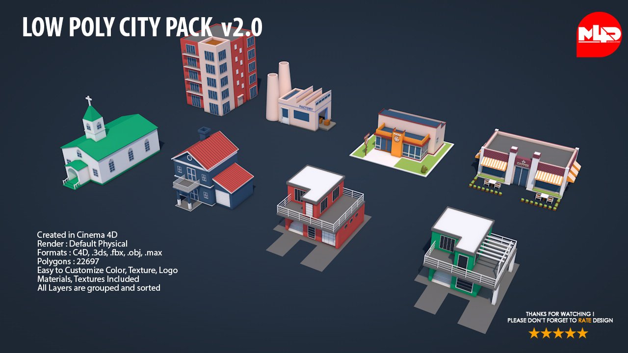 Low Poly City Pack 2 3D Model in Cityscapes 3DExport