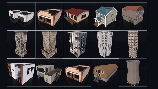 Low Poly City Mega Pack 3D Model in Buildings 3DExport