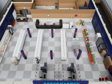 City Supermarket Building Interior Exterior Modular Environment 3D ...