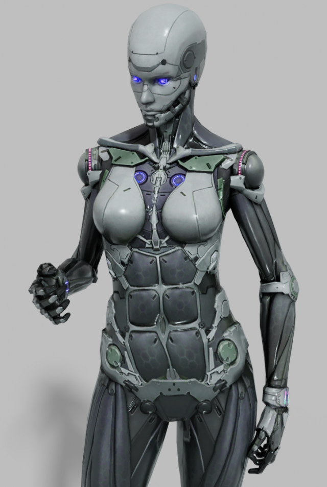 Cyborg Female Rigged Low-poly 3D Model in Robot 3DExport