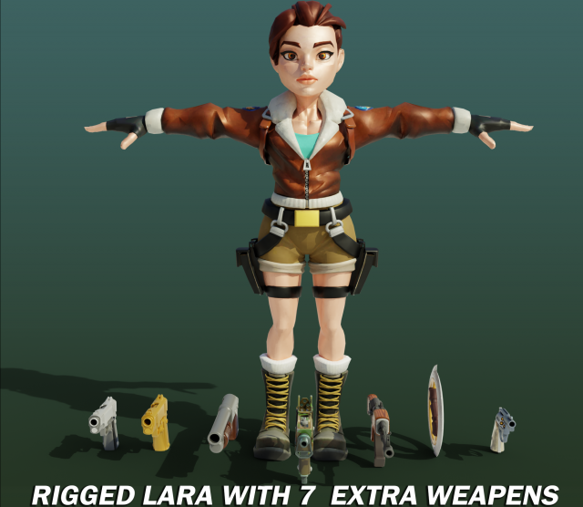 Lara fully Rigged extra 7 Weapons 3D Model in Woman 3DExport