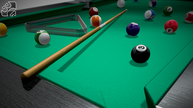 pool table with balls cue and rack 3D Model in Sports Equipment 3DExport