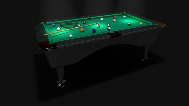 pool table with balls cue and rack 3D Model in Sports Equipment 3DExport