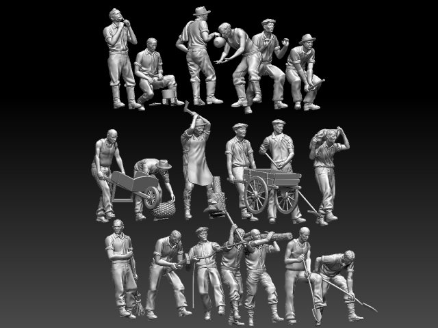 workers 3D Print Model in Figurines 3DExport