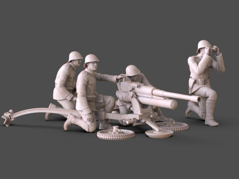 Dutch Soldiers WW2 Artillery Crew and Bohler anti tank cannon 3D print ...
