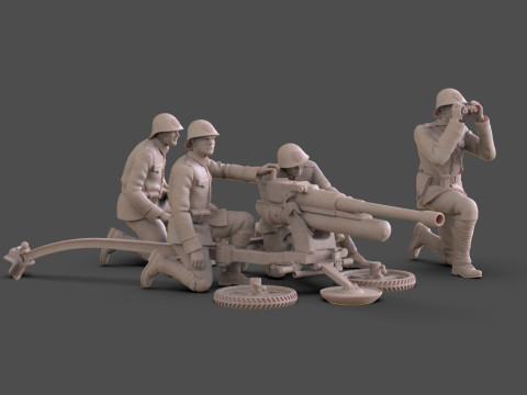 Dutch Soldiers WW2 Artillery Crew and Bohler anti tank cannon 3D print ...