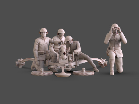 Dutch Soldiers WW2 Artillery Crew and Bohler anti tank cannon 3D print ...