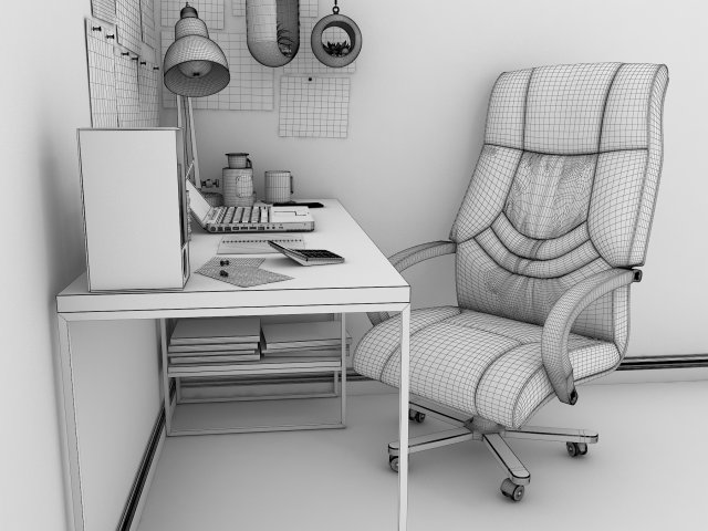 office working table set 3D Model in Desk 3DExport