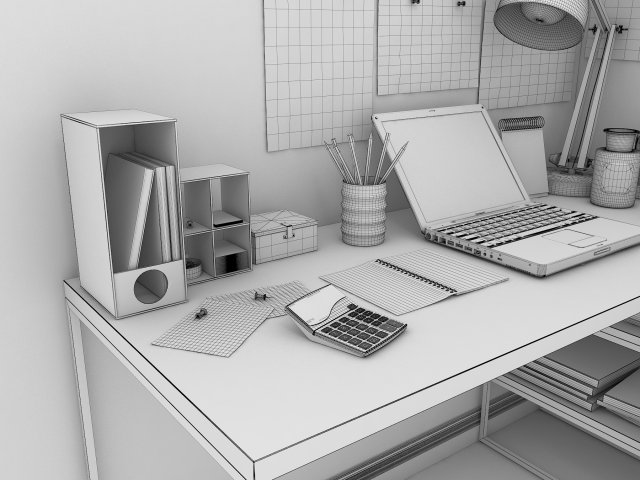office working table set 3D Model in Desk 3DExport