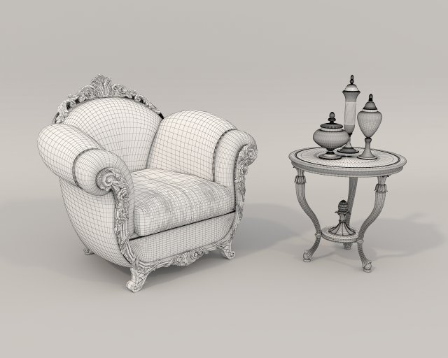 European Style Coffee Table and Armchairs 2 3D Model in Set 3DExport