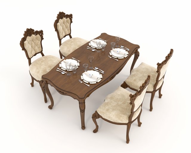 Classic Dining Table and Chairs 21 Modelo 3D in Set 3DExport