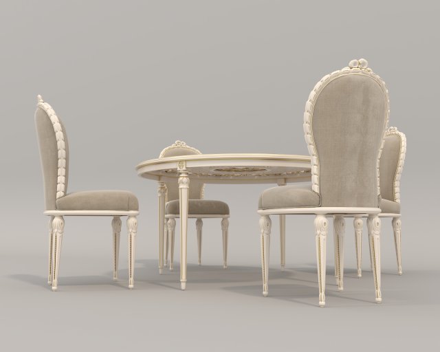 European Style Dining Table and Chairs 18 3D Model in Set 3DExport