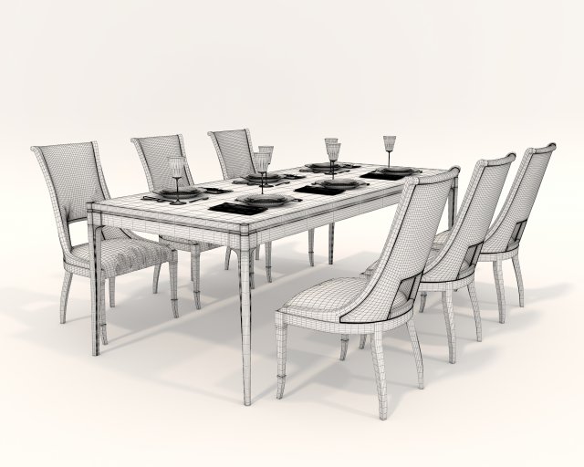 Restaurant Dining Table and Chairs 4 3D Model in Set 3DExport