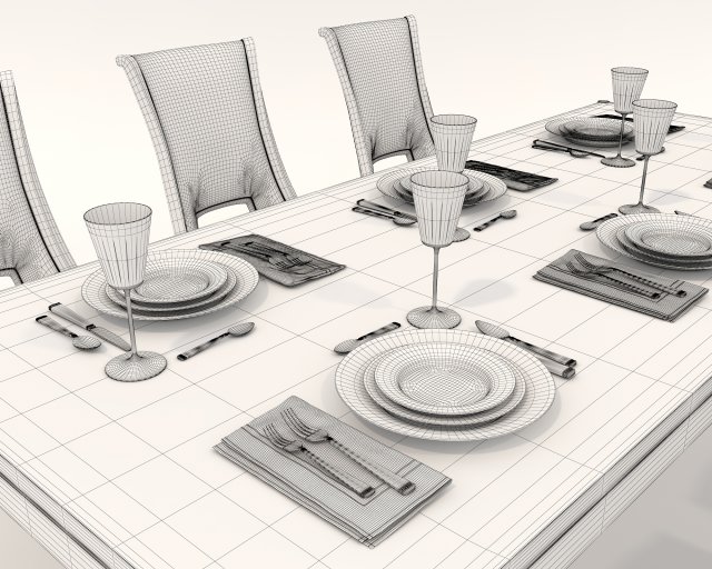 Restaurant Dining Table and Chairs 4 3D Model in Set 3DExport