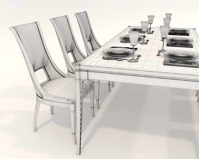 Restaurant Dining Table and Chairs 4 3D Model in Set 3DExport