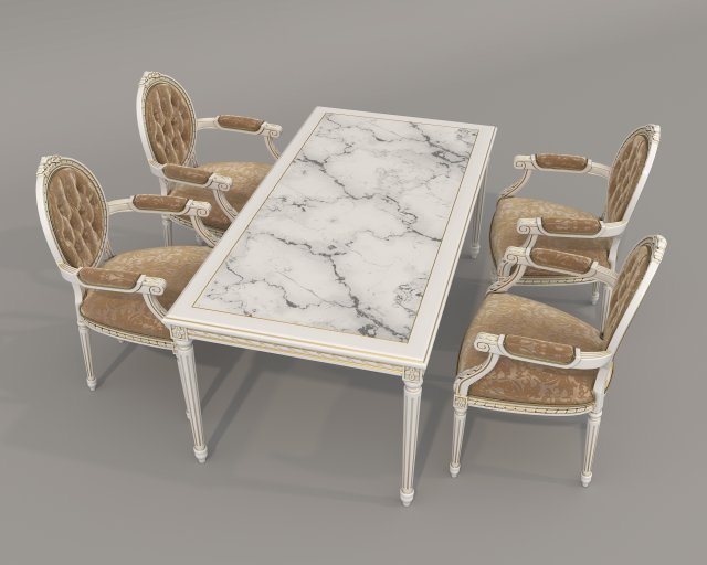 European Style Dining Table and Chairs 23 3D Model in Set 3DExport