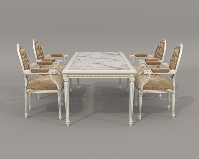 European Style Dining Table and Chairs 23 3D Model in Set 3DExport