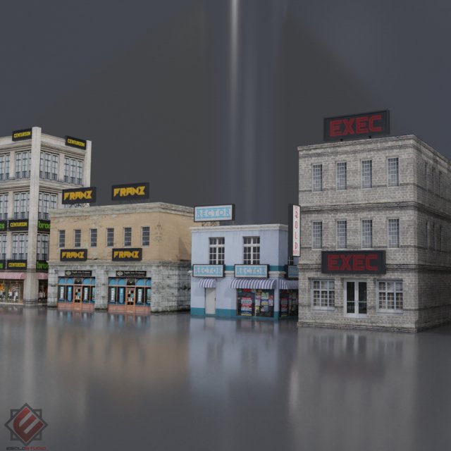 realistic urban city building pack low-poly 3D Model in Buildings 3DExport