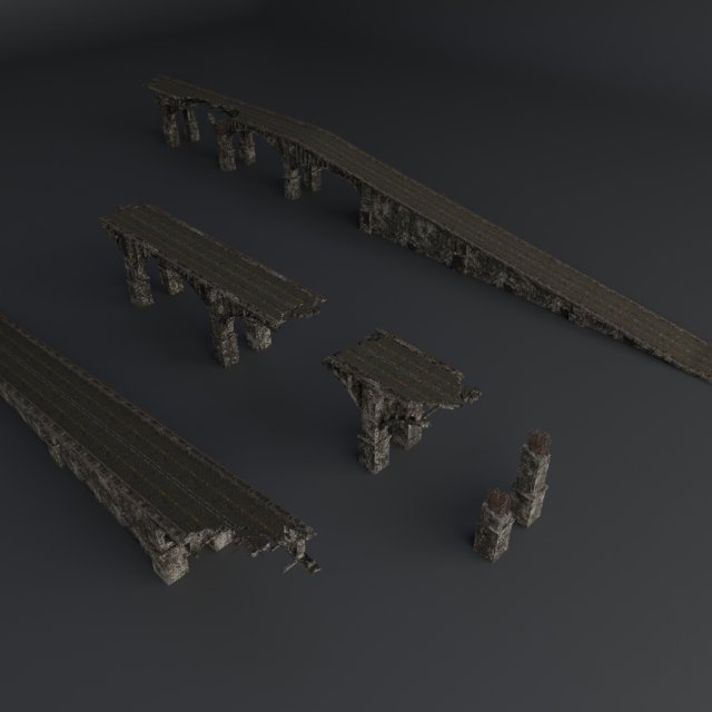 destroyed bridge set kitbash 3D Model in Bridge 3DExport