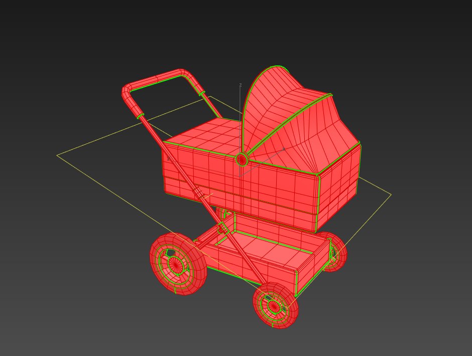 Pram 3D Model in Cart 3DExport