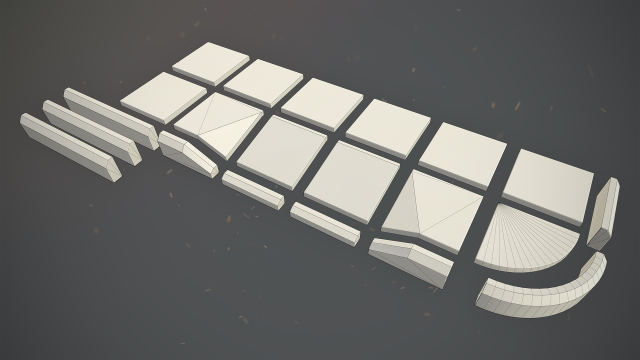 sidewalk set 2 modular low poly color options 3D Model in Cityscapes ...