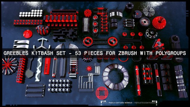 greebles kitbash set - 53 pieces for zbrush with polygroups 3D Model in Other 3DExport