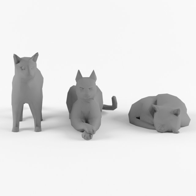 low poly cat set animal lowpoly low-poly 3D Model in Cat 3DExport