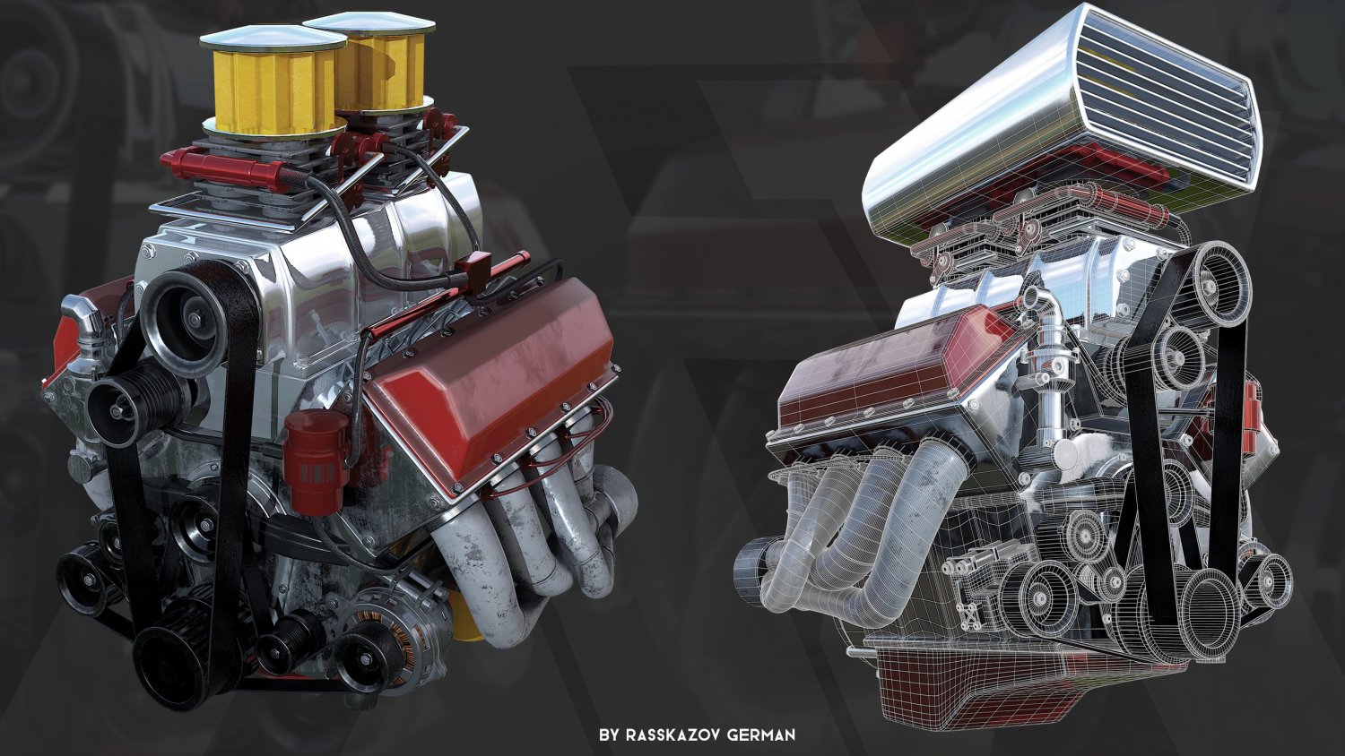 Stylized Engine 3D Model in Parts 3DExport