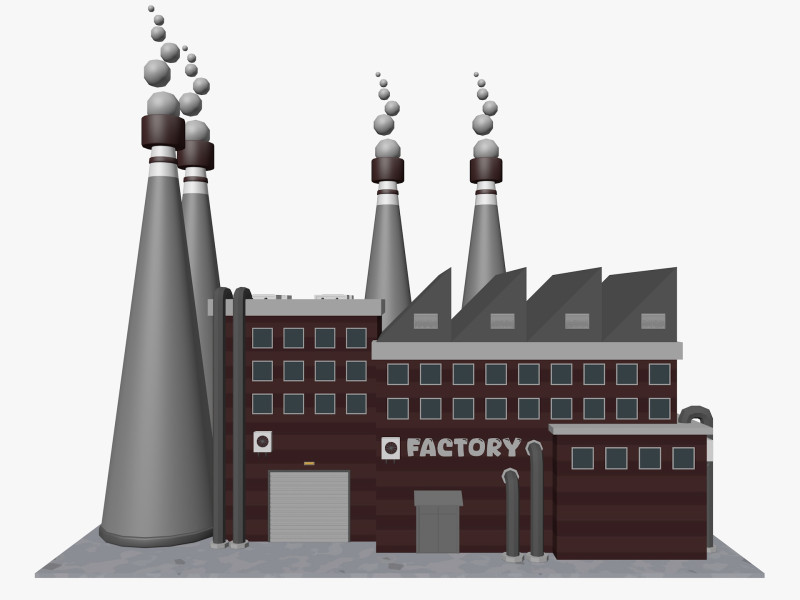 Cartoon Factory Low-poly 3D Model in Buildings 3DExport