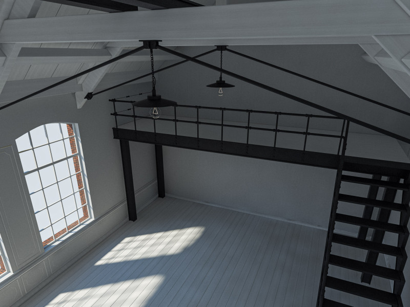 Loft interior Scene 3D Model in Living Room 3DExport