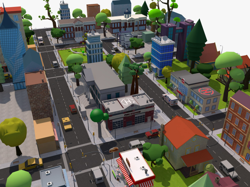 Cartoon City 3D Model in Buildings 3DExport