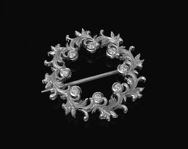 Leaves brooch with gems 3D Print Model in Brooches 3DExport