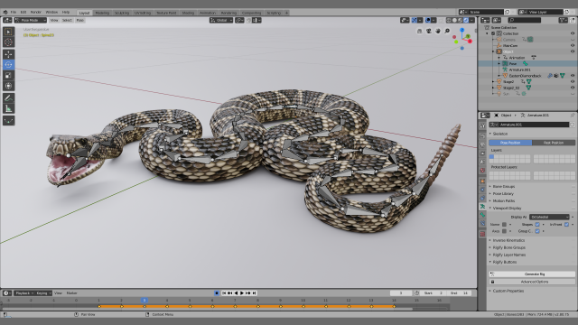 eastern diamondback rattlesnake - animated 3D Model in Reptile 3DExport