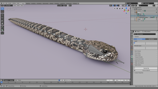 eastern diamondback rattlesnake - animated 3D Model in Reptile 3DExport