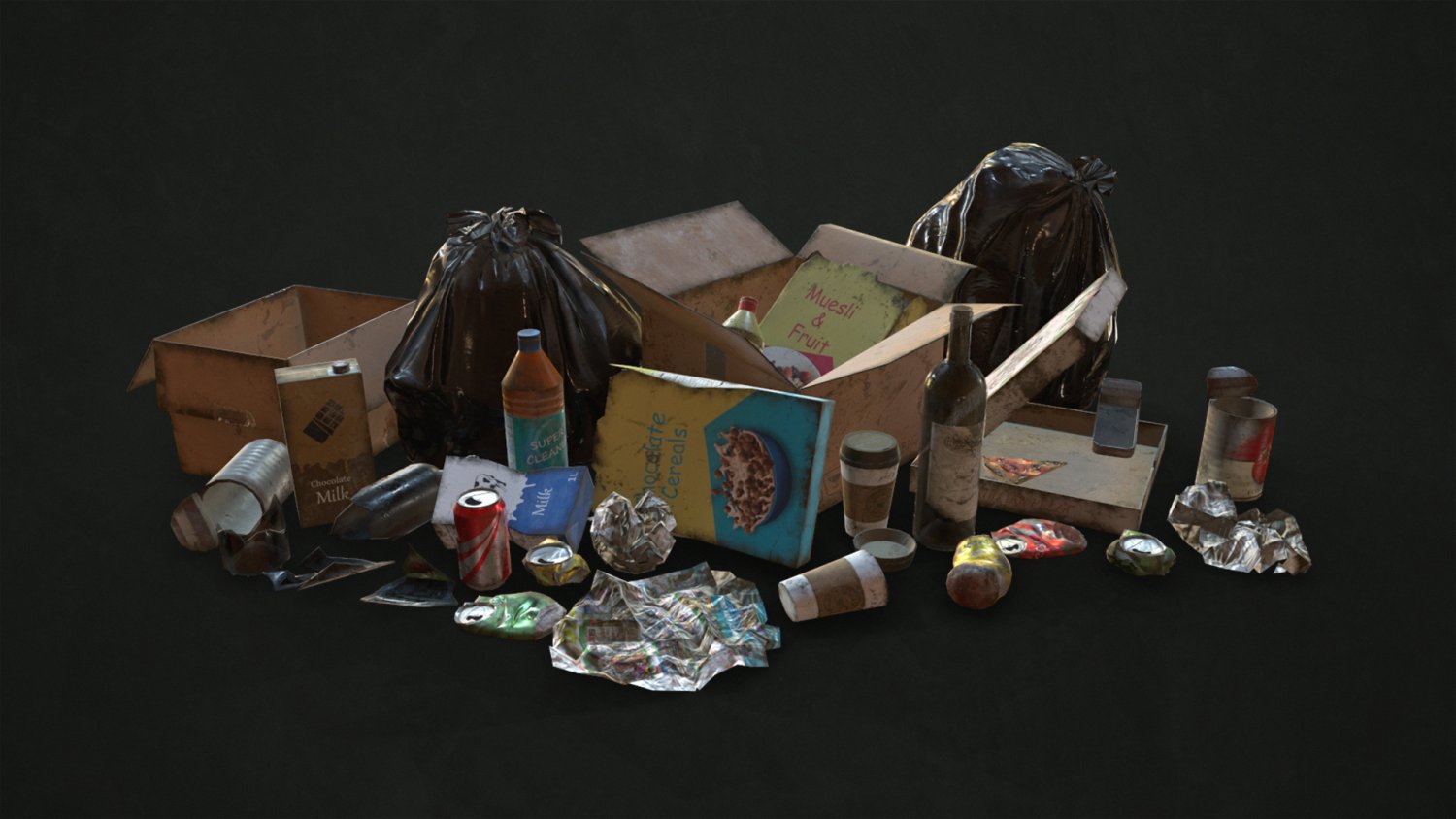 Urban Trash with Garbage Bags - Low Poly 3D Model in Other 3DExport