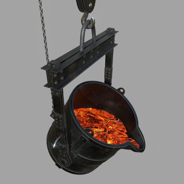 Foundry metal bucket hanging on chain 3D Model in Machines 3DExport