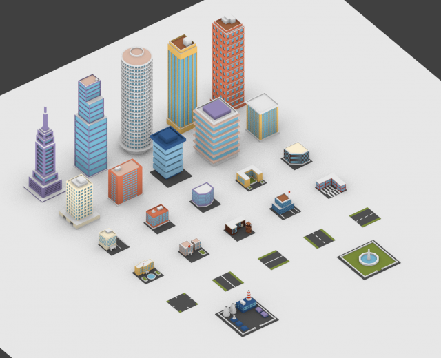 Low Poly City Buildings Pack 3D Model in Buildings 3DExport