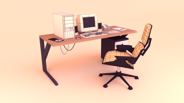 low poly computer desk 3D Model in Computer 3DExport