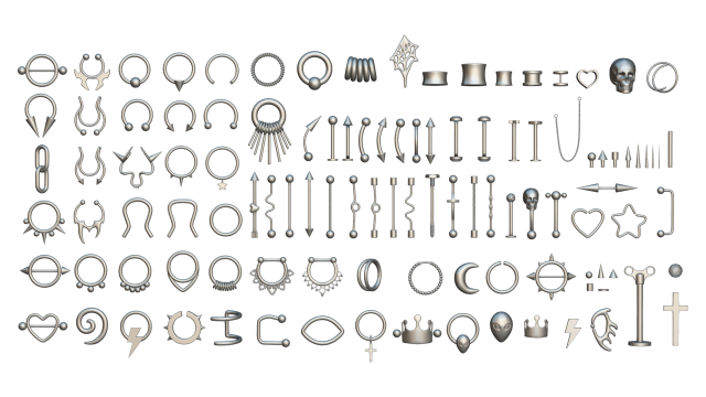 Piercing Mega Pack - 100 Pieces in 1 3D Model in Jewellery 3DExport
