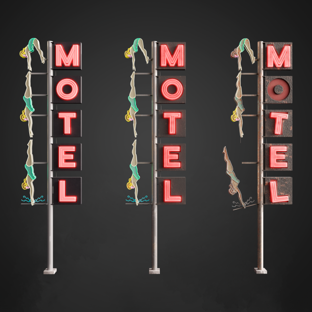 Neon sign Motel in 3 types Free 3D Model in Environment 3DExport